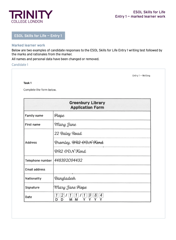 ESOL Skills for Life - Teacher Assessment Grades Resources